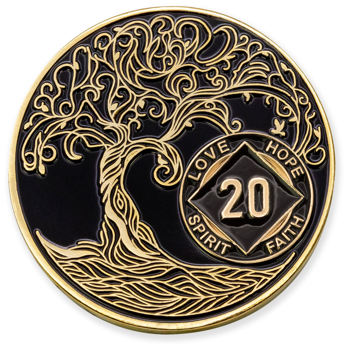 20 Year Twisted Tree of Life Sobriety Mint NA Medallion/Chip/Coin Black ...