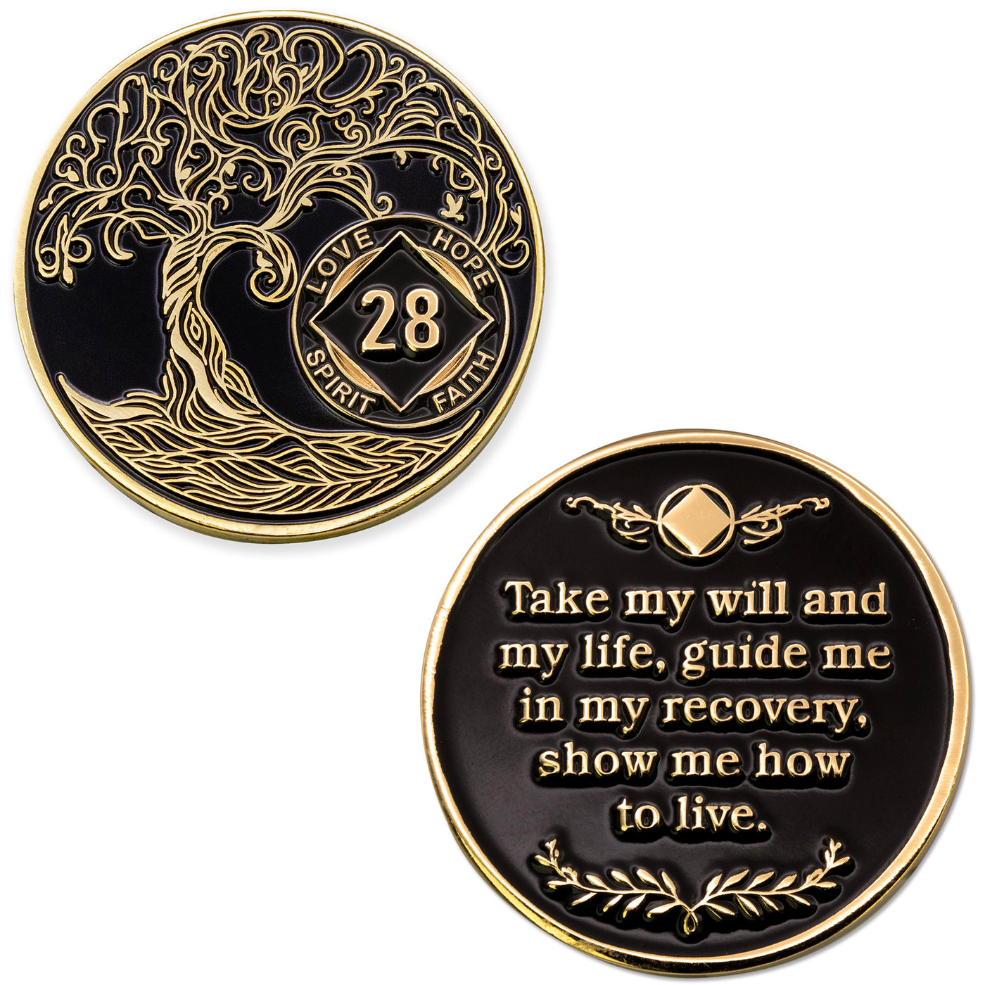 28 Year Twisted Tree of Life Sobriety Mint NA Medallion/Chip/Coin Black ...
