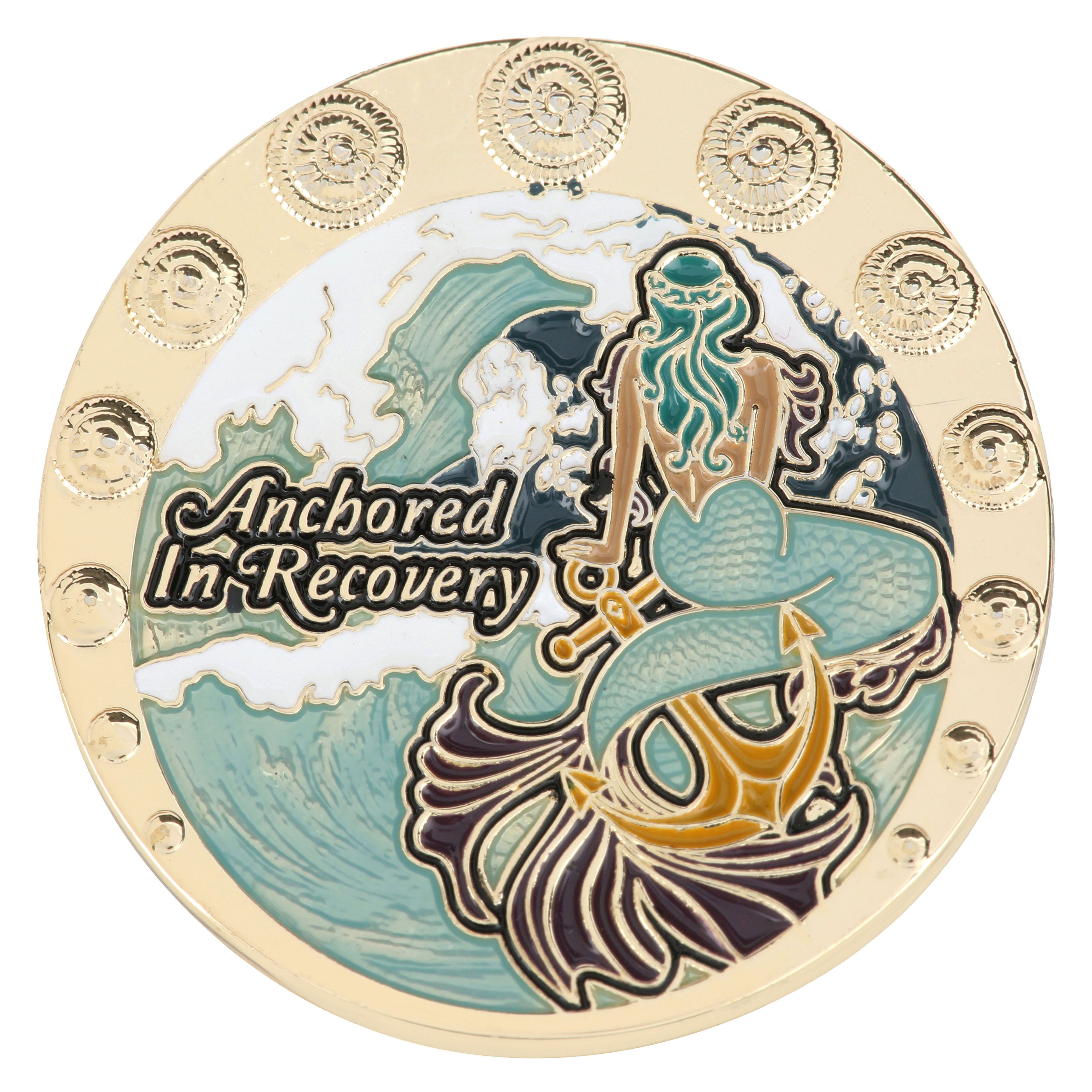 Anchored in Recovery Tri-Plated AA Sobriety Medallion/Coin - Aqua/Gold ...