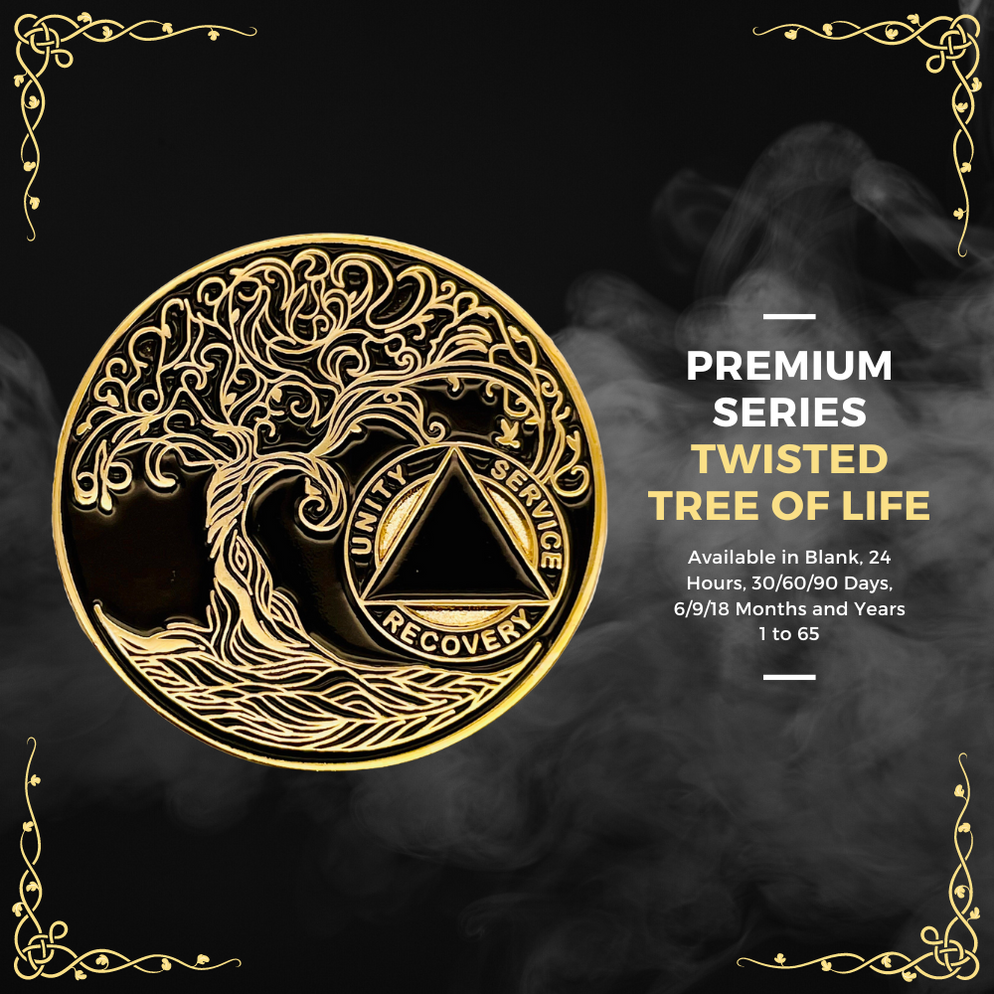 1 to 65 Year Twisted Tree of Life AA Medallion/Chip/Coin - Black/Gold ...