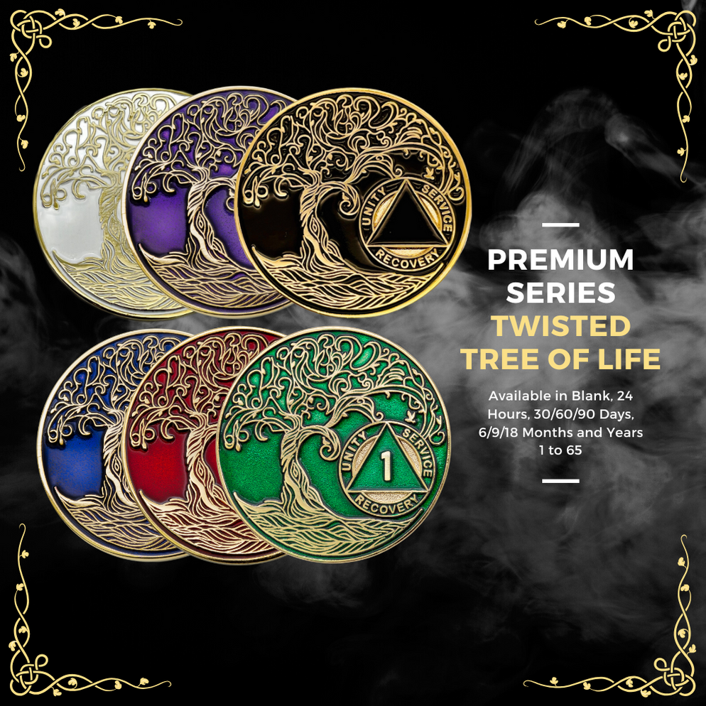 1 to 50 Year Twisted Tree of Life AA Medallion/Chip/Coin - Purple/Gold ...