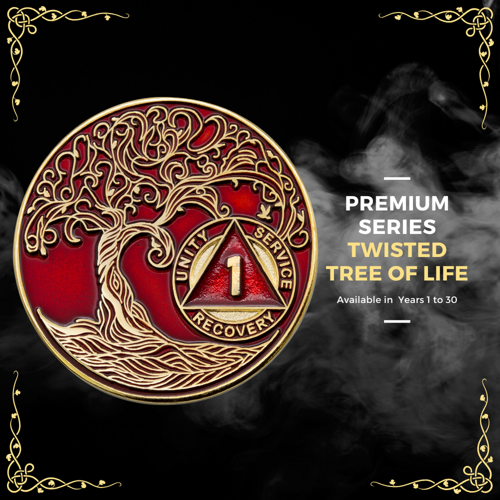 1 to 50 Year Twisted Tree of Life AA Medallion/Chip/Coin - Red/Gold ...