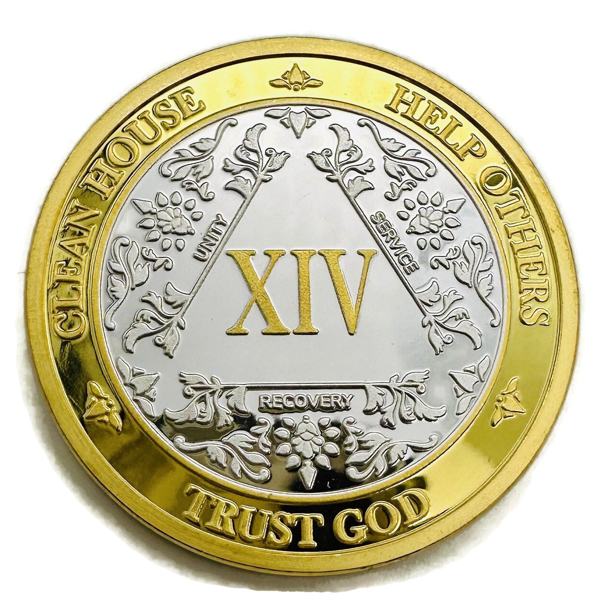 24K Gold & Sterling Silver 14 Year AA Medallion - Bi-Plate Fancy Chip ...