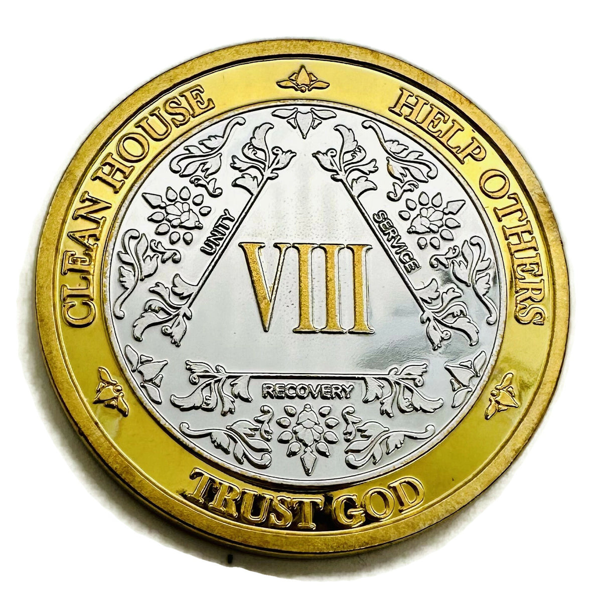 24K Gold & Sterling Silver 8 Year AA Medallion - Bi-Plate Fancy Chip ...