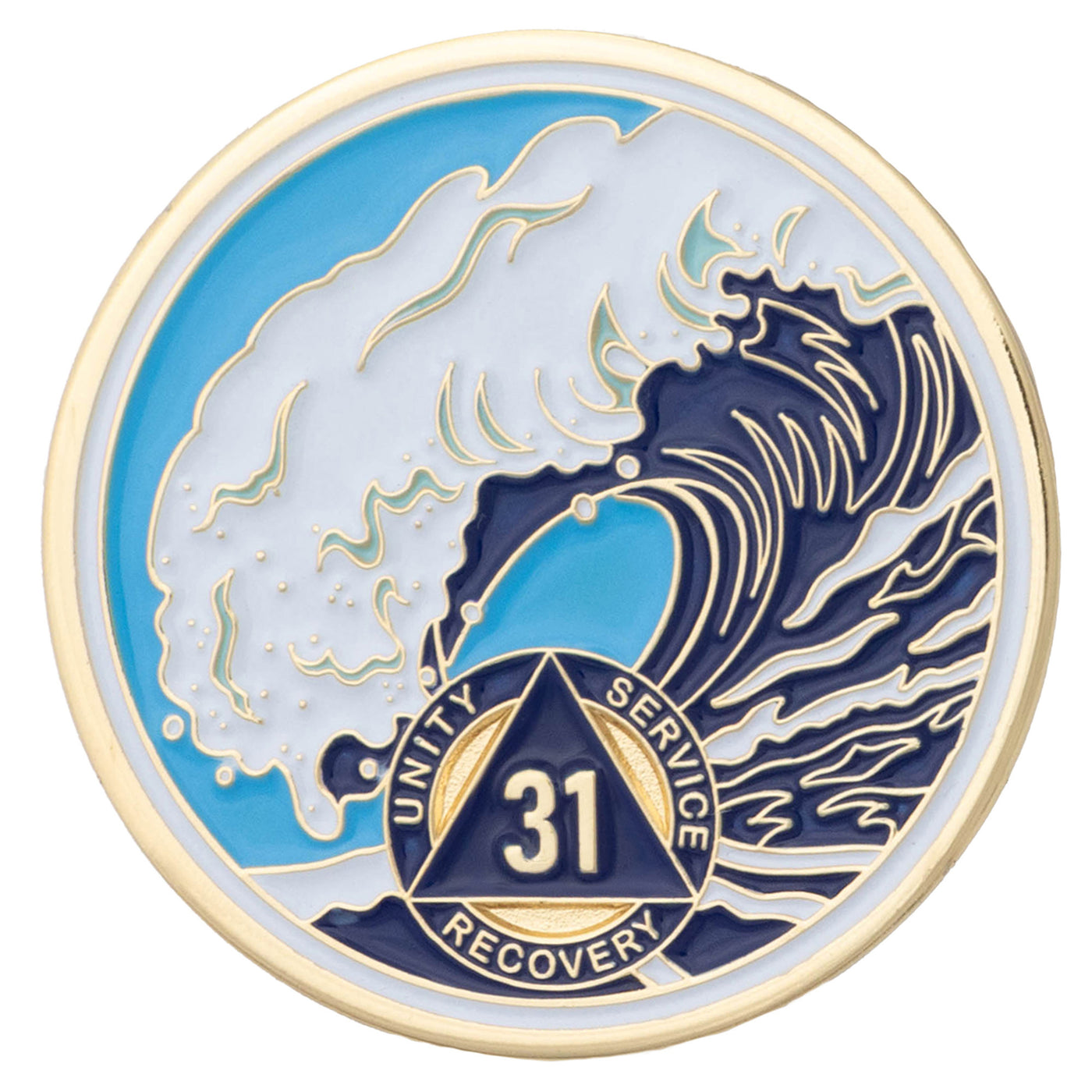 1 to 50 Year Sobriety Mint Crashing Wave Gold Plated AA Recovery Coin ...