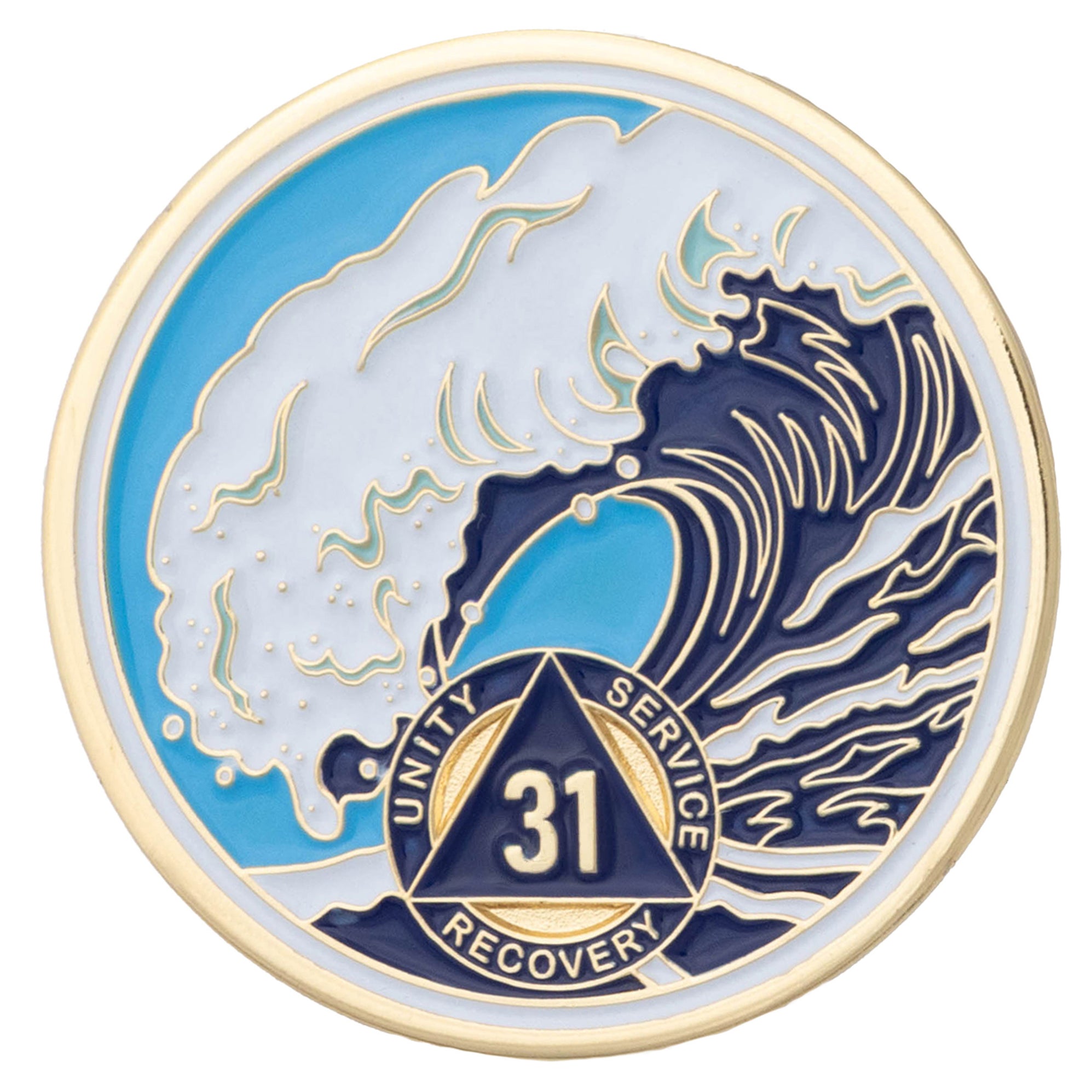 1 to 50 Year Sobriety Mint Crashing Wave Gold Plated AA Recovery Coin ...