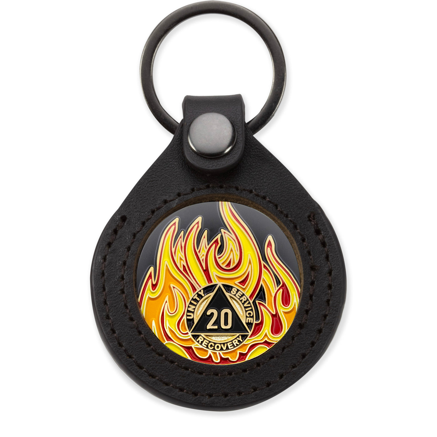 34mm Brown Leather AA Medallion Keychain - Sober Chip/Coin/Token Holder ...