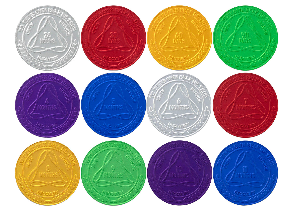 24 Hours to 11 Months Sobriety Mint Infinity Aluminum AA Meeting Chips ...