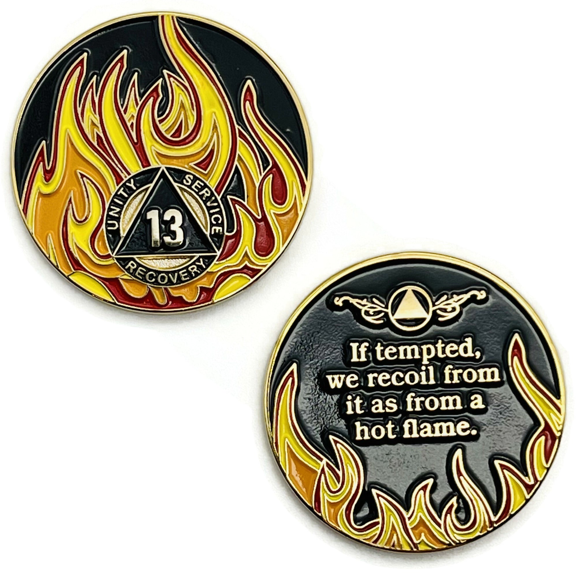 13 Year Twisted Flame AA Medallion/Chip Black/Red/Orange/Yellow + Case ...