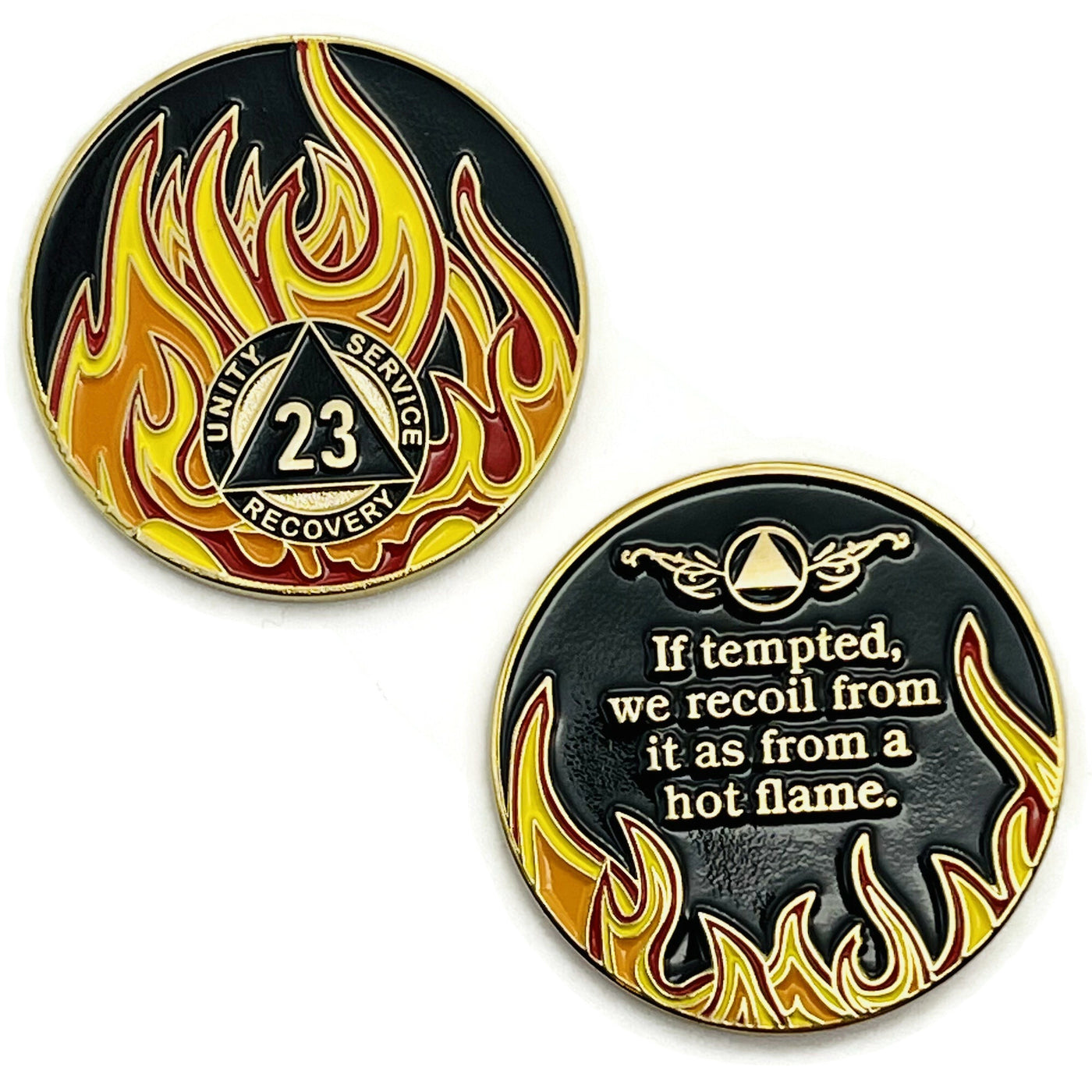 23 Year Twisted Flame AA Medallion/Chip Black/Red/Orange/Yellow + Case ...