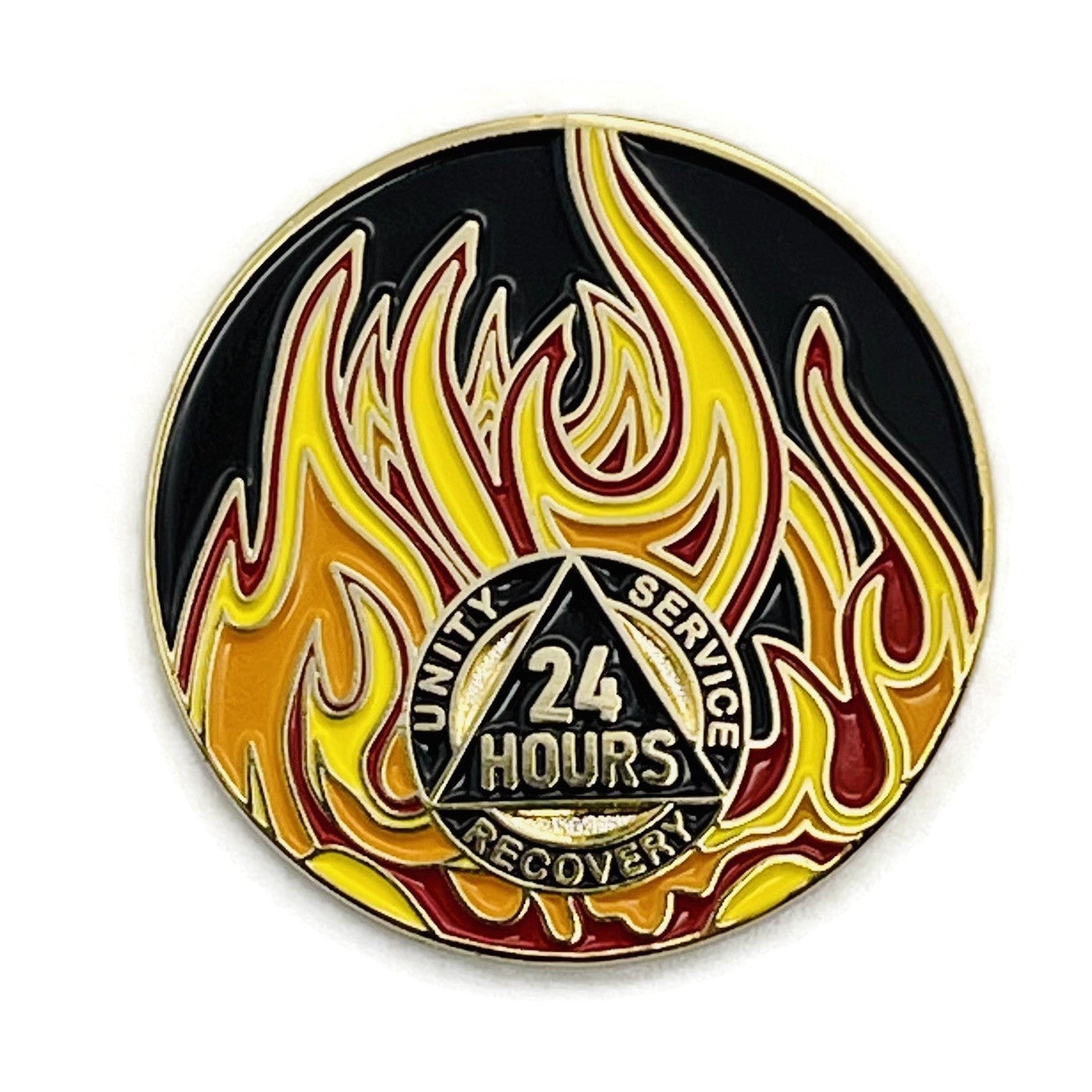 24 Hour Twisted Flame AA Medallion/Chip Black/Red/Orange/Yellow + Case ...