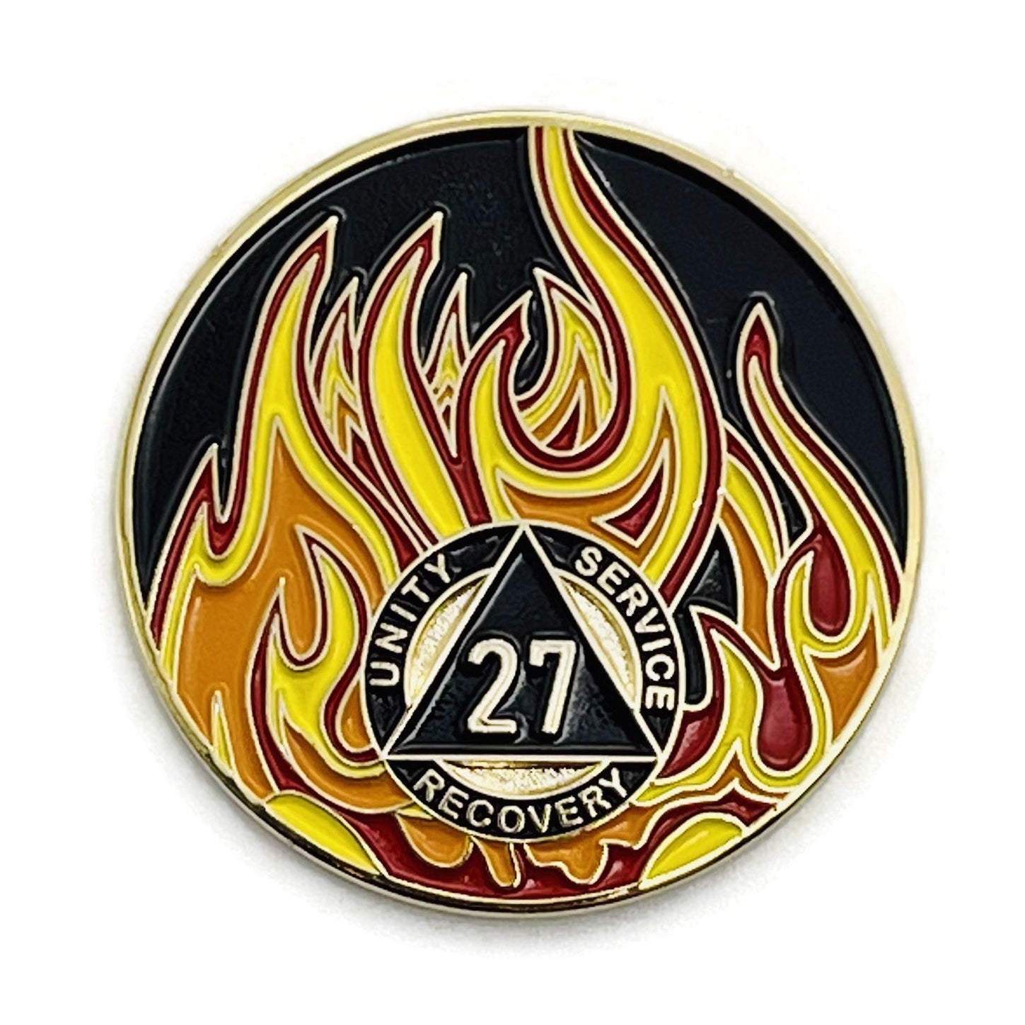 27 Year Twisted Flame AA Medallion/Chip Black/Red/Orange/Yellow + Case ...
