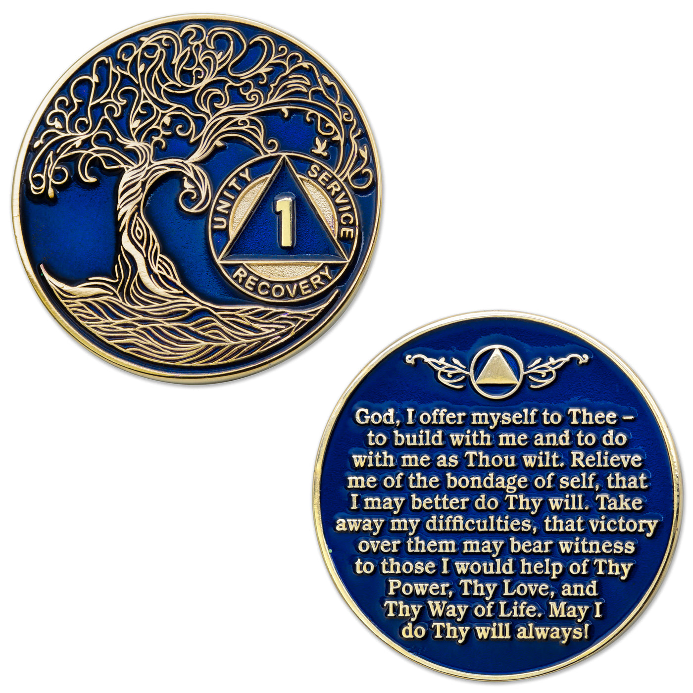 1 to 50 Year Twisted Tree of Life AA Medallion/Chip/Coin - Blue/Gold ...