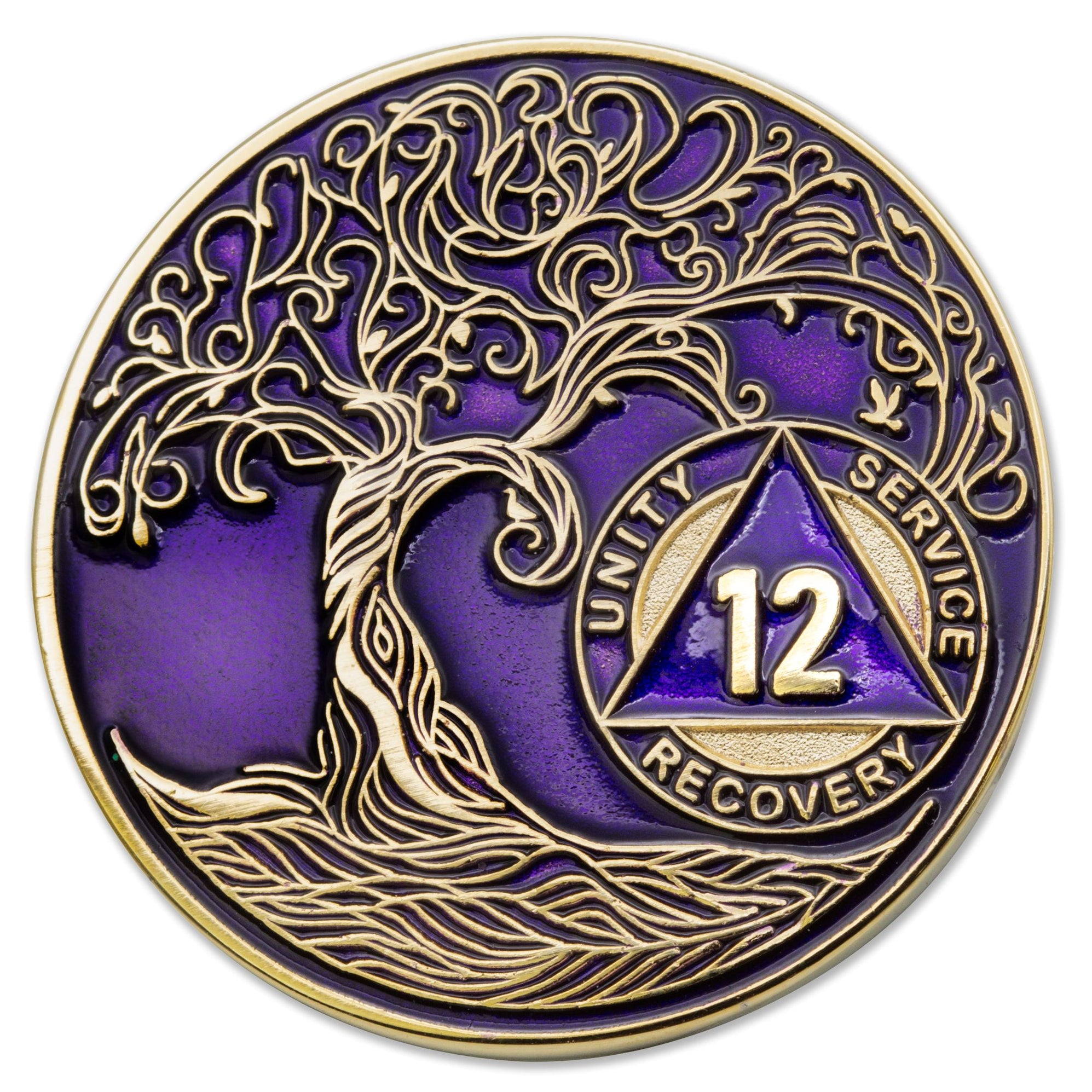 1 to 50 Year Twisted Tree of Life AA Medallion/Chip/Coin - Purple/Gold ...