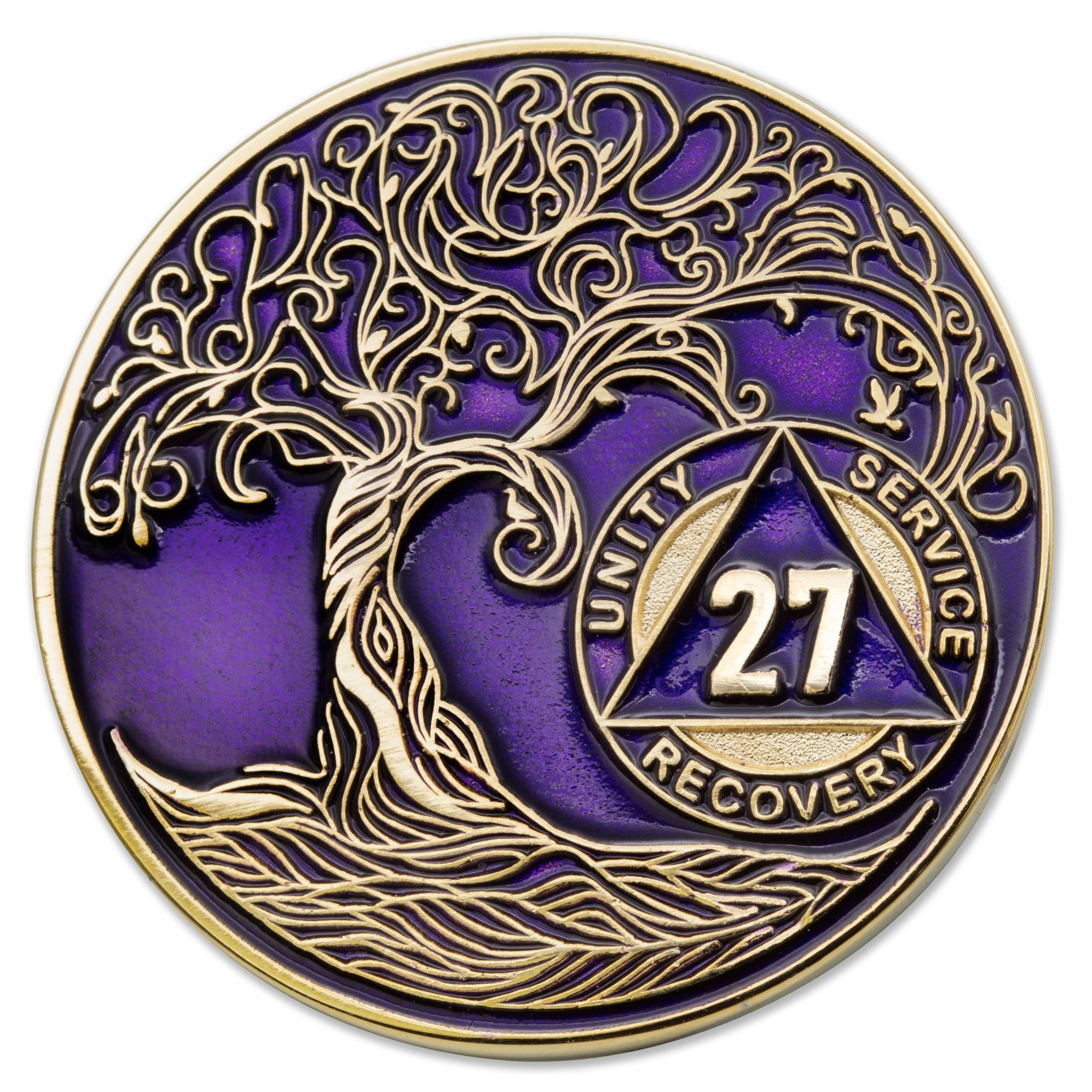 1 to 50 Year Twisted Tree of Life AA Medallion/Chip/Coin - Purple/Gold ...
