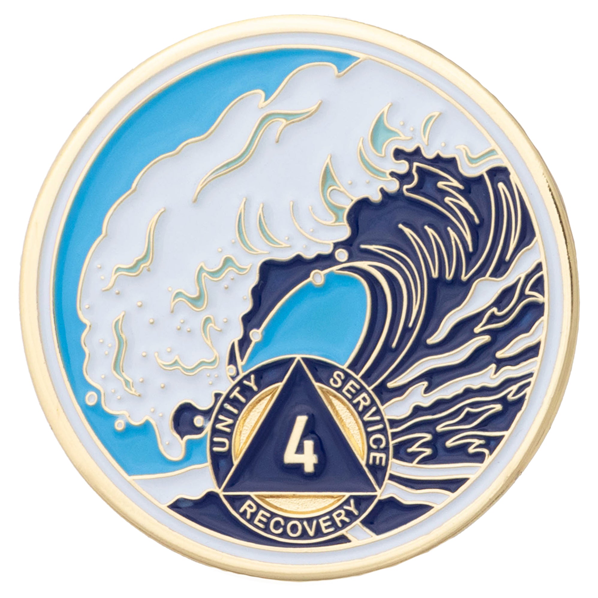 4 Year Sobriety Mint Crashing Wave Gold Plated AA Medallion Coin + Box ...