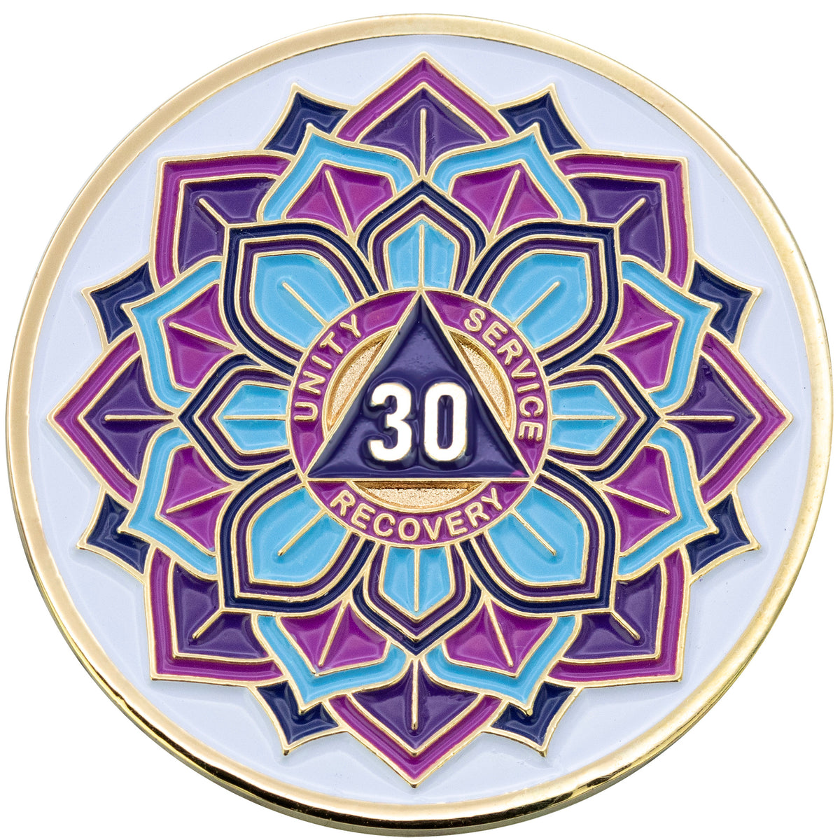 30 Year Sobriety Mint Lotus Flower Gold Plated AA Recovery Coin/Chip ...