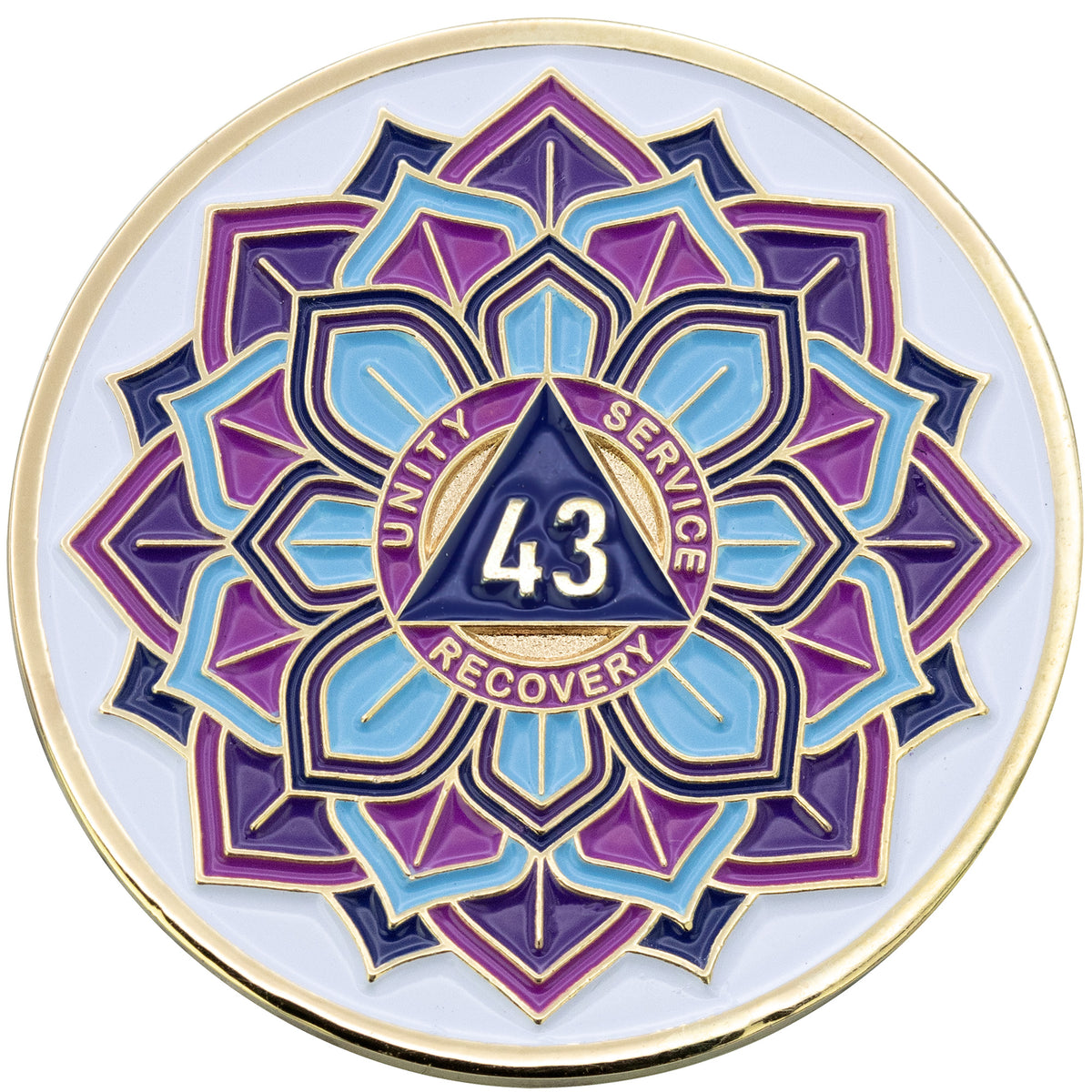 43 Year Sobriety Mint Lotus Flower Gold Plated AA Recovery Coin/Chip ...