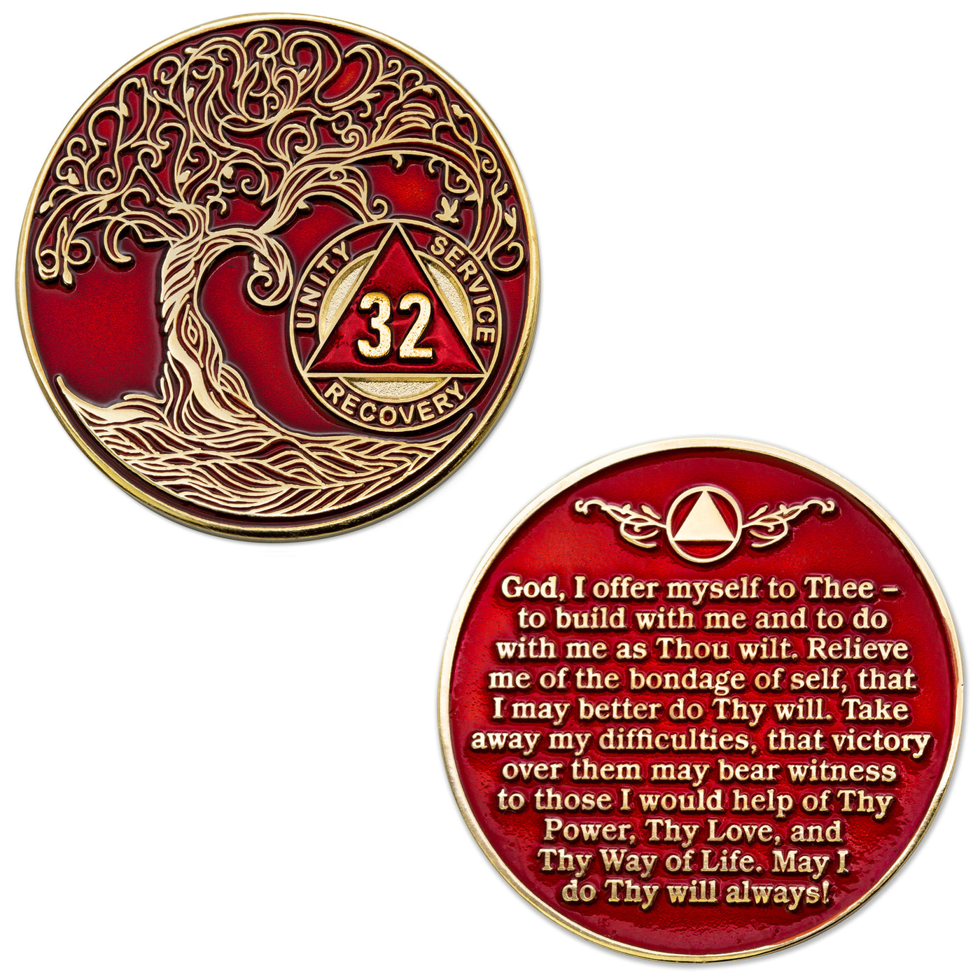 32 Year Twisted Tree of Life Sobriety Mint AA Medallion/Chip/Coin Red ...