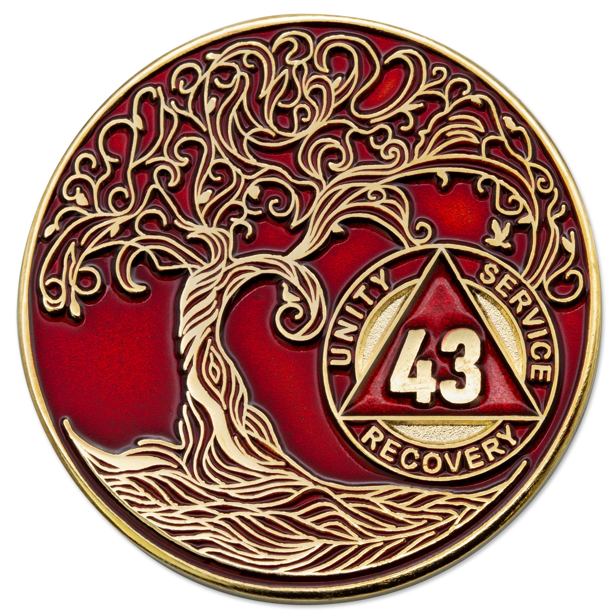 43 Year Twisted Tree of Life Sobriety Mint AA Medallion/Chip/Coin Red ...