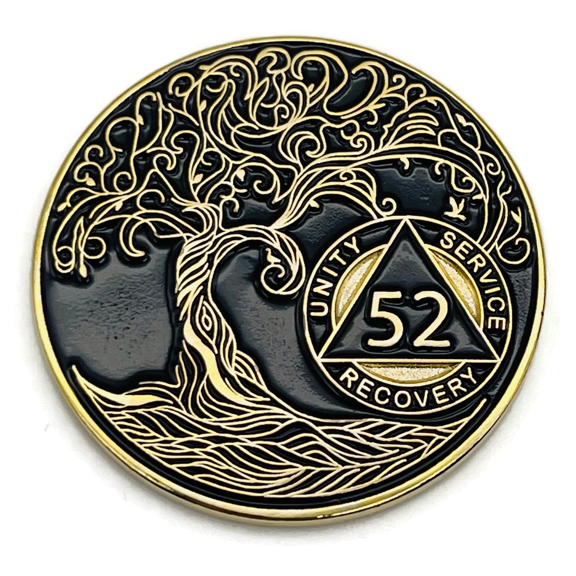 52 Year Twisted Tree of Life Sobriety Mint AA Medallion - Black + Case ...
