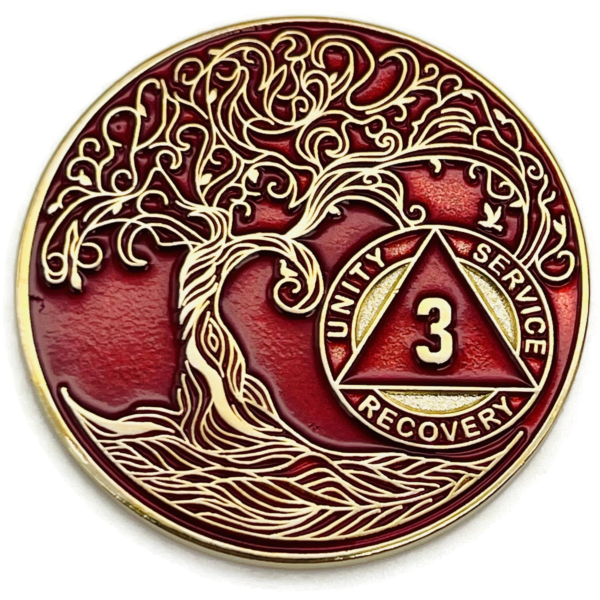 3 Year Twisted Tree of Life AA Medallion/Chip/Coin - Red + Velvet Box ...